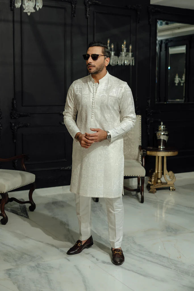 HUMAYUN ALAMGIR (MENSWEAR) - White Plain Emb – Signature Studio Dubai